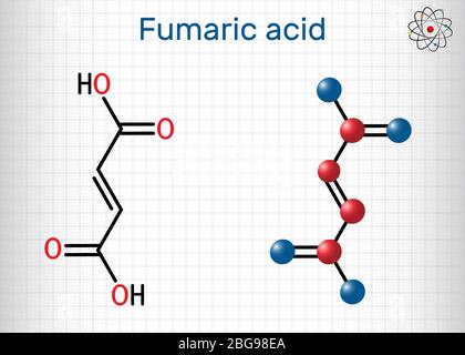 Fumaric acid, C4H4O4, molecule. It is unsaturated dicarboxylic acid ...