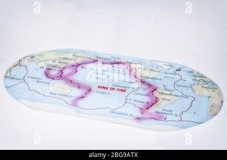 World map showing the Pacific ring of fire and boundaries of tectonic ...