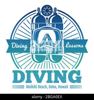 Color diving club emblem or logo isolated on white background. Vector ...