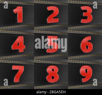 Red number 9 (number nine) with golden symbols endless knot. 3D ...