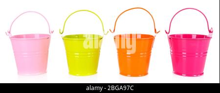 Four small colorful buckets. Isolated on white background Stock Photo ...