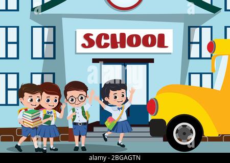 A boy running after a school bus Stock Vector Image & Art - Alamy