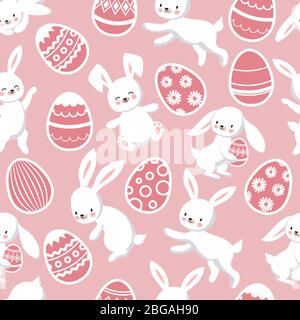 Cute rabbit Seamless pattern. Cartoon Animals in forest background ...