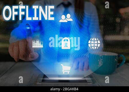 Text sign showing Offline. Business approach Not having directly ...