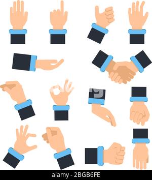 Cartoon hands gesture, hand poses, thumb up and counting gestures. Human hand gestures, count ...