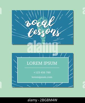 Vector vocal lessons logo with retro microphone on vintage sunburst ...