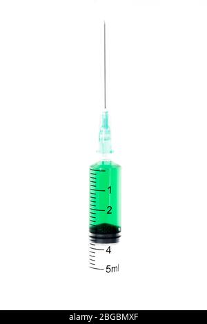 Syringe with green serum isolated on white Stock Photo - Alamy