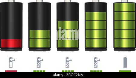 Process of recharging battery. Minimum and full charge. Vector ...