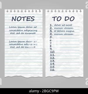 Vintage ripped pages for to do list and notes. Vector illustration ...