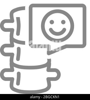 Spine with happy face in chat bubble colored icon. Healthy backbone ...