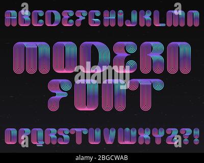 Bright neon letters. Violet glowing font, light box alphabet and neons ...
