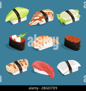 Rice sushi roll icon isometric vector. Japanese food. Cuisine menu ...