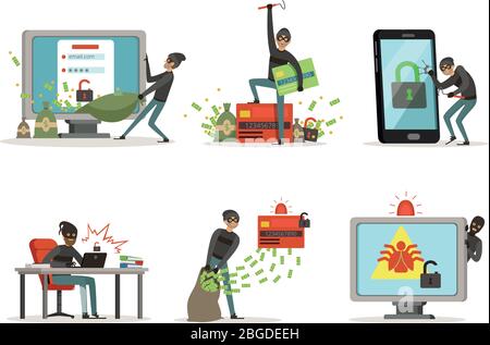 Criminal hackers breaking computer bank accounts. Finance and internet ...