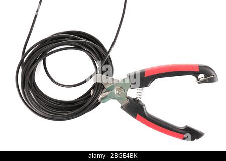 Side cutters cut cable isolated on white Stock Photo - Alamy