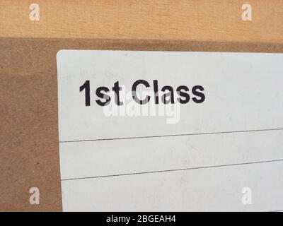 First class air mail letter envelope with blank label Stock Photo - Alamy
