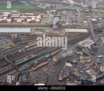 1994, Doncaster Railway Station from the air, Northern England, south ...