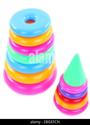 Plastic toy pyramids isolated on white Stock Photo - Alamy