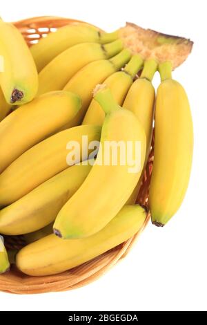 Bunch of mini bananas in wicker basket isolated on white Stock Photo ...