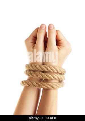 Tied hands, isolated white Stock Photo - Alamy