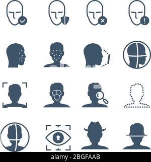 Face recognition line icons. Faces biometrics detection, facial ...