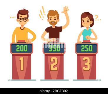 Clever young people playing quiz game show. Cartoon vector illustration ...