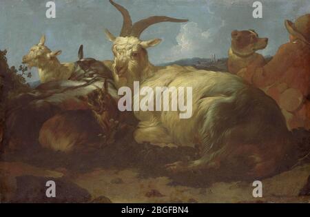 Herder met een bok en geiten Stock Photo - Alamy