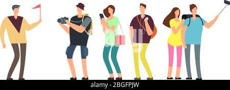 Tour vacation with guide, vector cartoon comic illustration isolated on ...