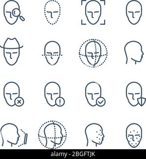 Face identification thin line icon. Face id icon. Facial recognition ...