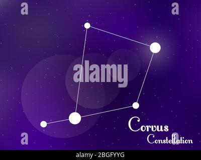 Corvus (The Raven) constellation, vector illustration with the names of ...