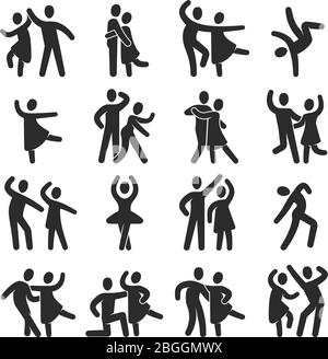 Happy dancing people icons. Modern dance class vector silhouette ...