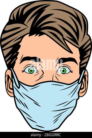 businessman head using face mask pop art style Stock Vector Image & Art ...