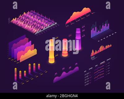 Futuristic business charts. Isometric infographic analysis symbols ...