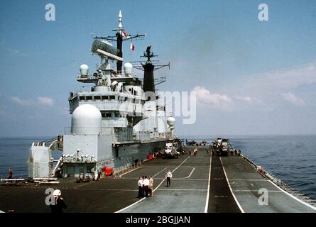 HMS Invincible (R05) flight deck with Sea Kings and Sea Harriers 1990 ...