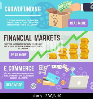 Crowdfunding banners. Business banking, e commerce and financial ...