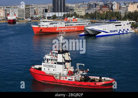Tugboat, Ferries, Port of Piraeus, Athens, Greece, Europe Stock Photo ...