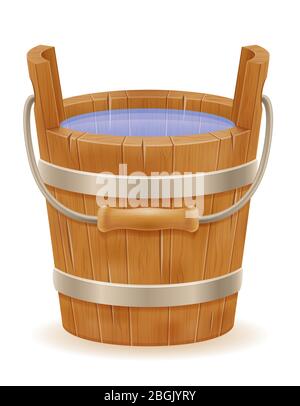 wooden bucket with wood texture old retro vintage vector illustration ...