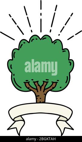 scroll banner with tattoo style tree Stock Vector Image & Art - Alamy