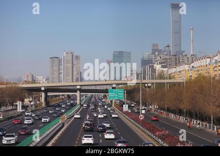 Traffic stream moves slowly during peak time of weekday commute ...