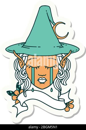 sticker of a sad elf mage character face Stock Vector Image & Art - Alamy