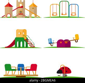 Kids Playground Elements, Cartoon playground Equipment. Slides, Swings ...