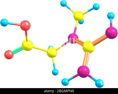 Structural chemical formula of creatine. 3D rendering. Neon shine Stock ...