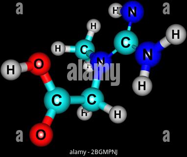 Structural chemical formula of creatine. 3D rendering. Neon shine Stock ...