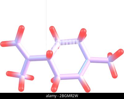Limonene (D-limonene) citrus scent molecule. 3D rendering. Atoms are ...