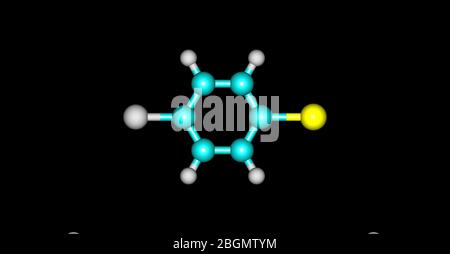 1-Bromo-4-chlorobenzene molecule, halogen atoms and benzene. 3d ...