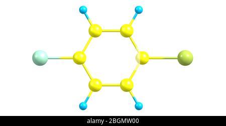 1-Bromo-4-chlorobenzene molecule, halogen atoms and benzene. 3d ...