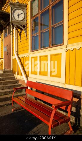 A closeup of window details of an old railroad station building in ...