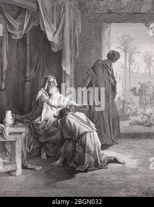 Isaac Blesses Jacob, woodcut by Gustave Doré Stock Photo - Alamy