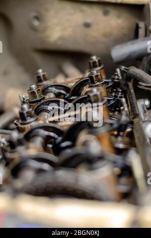 Car engine without cylinder head. Repair of the internal combustion ...