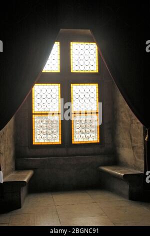 A stained glass inside corvin castle hunedoara romania Stock Photo - Alamy