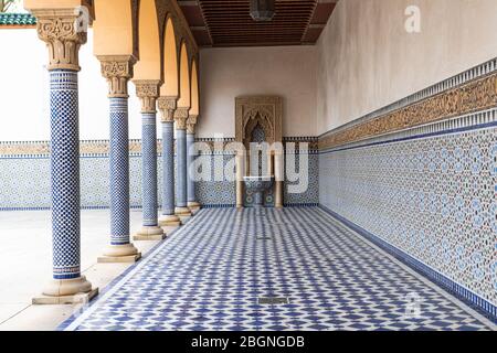 arabic arcade colonnade portico with wooden ceiling with ornaments ...
